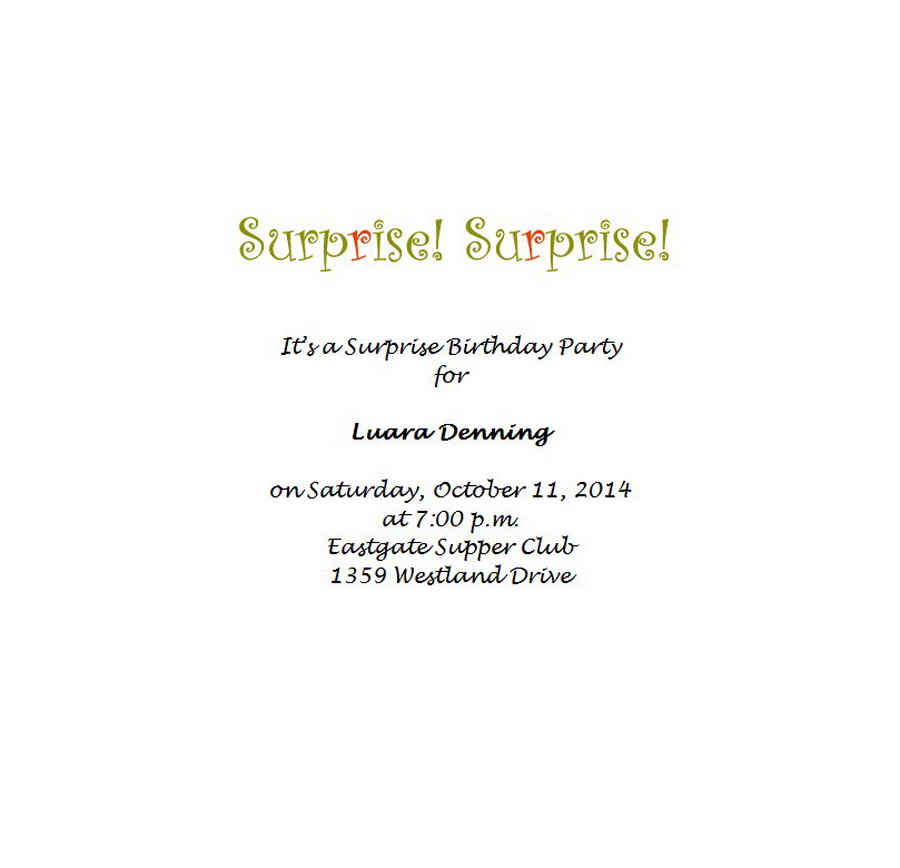 Surprise Birthday Wording Ideas